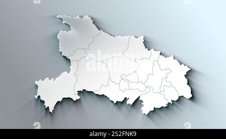 Hubei. A province of China. A detailed 3D rendering of a shaded relief ...