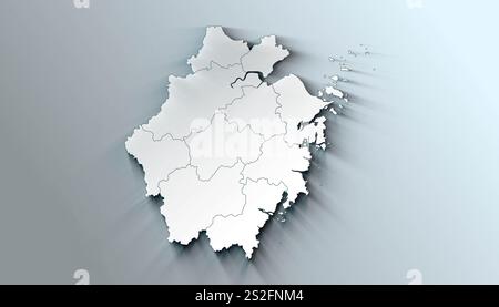 Zhejiang. A province of China. A detailed 3D rendering of a shaded ...