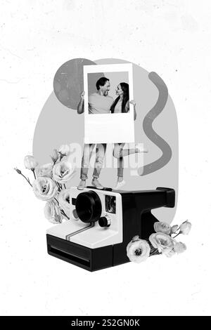 Vertical collage image of two lovely peaceful partners embrace look ...