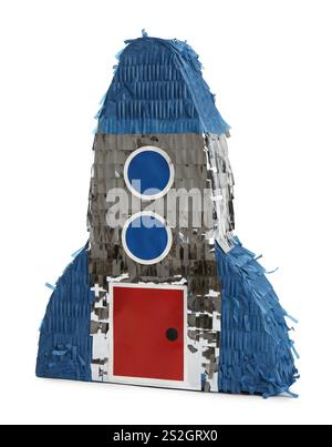 Colorful rocket shaped pinata isolated on white Stock Photo - Alamy