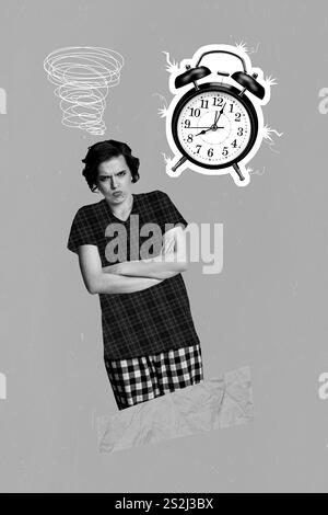 Vertical composite collage photo pajama party invitation woman jumping ...