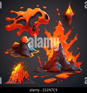 liquid lava splash vfx game ai generated. motion sprite, fire frame ...