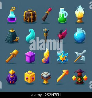 money rpg 2d game icons ai generated. crystal medieval, background ...