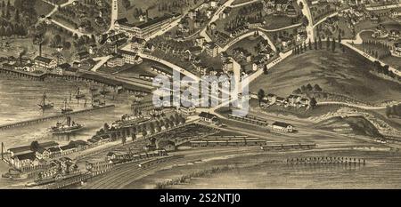1886 bird’s eye view map of Fishkill Landing, New York. This detailed ...