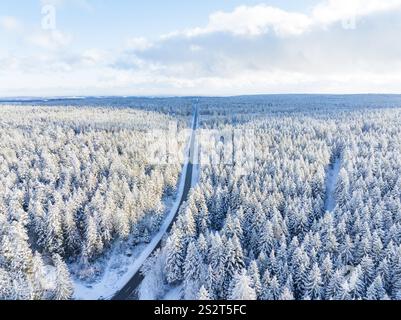A high angle shot of forests covered with snow during daytime Stock ...