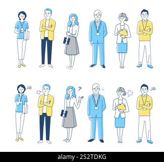 Business person, 6 men and 6 women, full body, 2 facial expressions Set ...