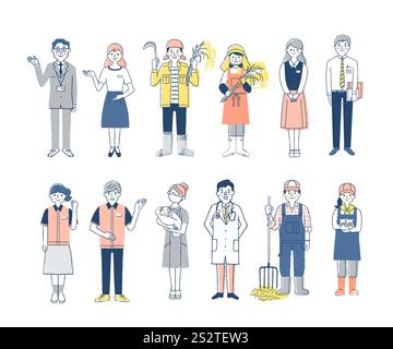 12 men and women from different professions Set Stock Photo - Alamy