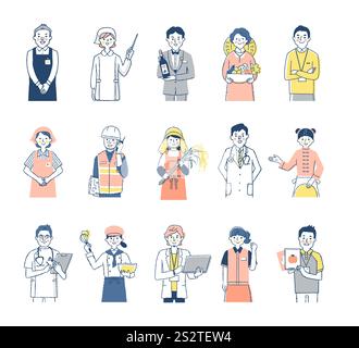 People of different professions 15 men and women Upper body Set Stock ...