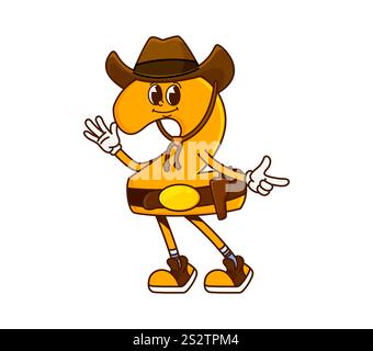 Cartoon groovy math number 6 as Western bandit character, vector ...
