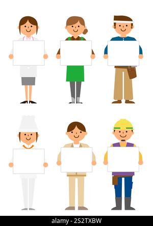 People from different professions with message boards Stock Photo - Alamy