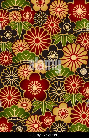 Japanese red gold pattern, New Year texture illustration, geometric ...