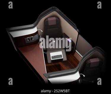 Concept image of a private business class suite with black background ...