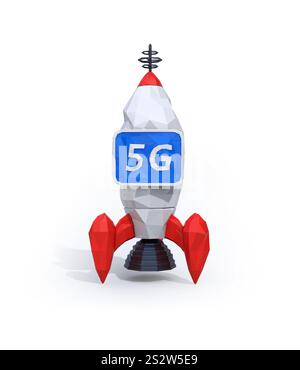 Low-polygon rocket with monitor displaying ‘5G’ 5G concept Stock Photo ...