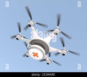 Drone dropping first aid kit. High-speed rescue support concept Stock ...