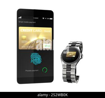 Smartphone and smartwatch in the field online shopping concept Stock ...