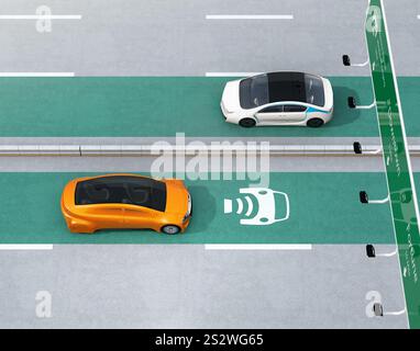 Electric vehicle travelling on a priority lane for non-contact charging ...