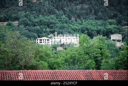 Buildings in Zarouhla village. Acahia, Greece. Greek mountainous ...