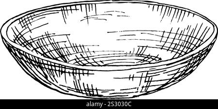 Hand drawn outline empty bowls and plate isolated on white background ...