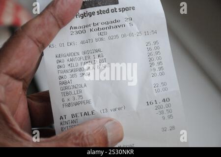 Copenhagen, Denmark/08 JANUARY 2025/Grocery and receipt for grocery ...