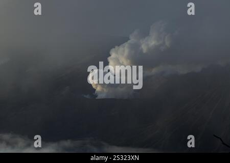 Smoke rising from Bromo volcano, Mount Bromo eruption Java island ...