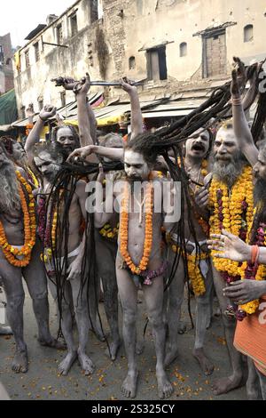 Hindu holy men of Niranjani akhada perform rituals before leaving for ...