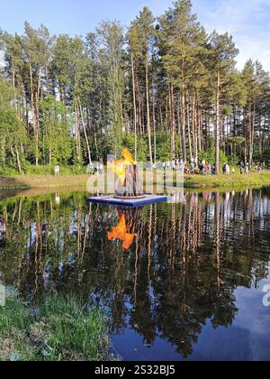 Traditional Bonfire Floating on a Lake for Midsummer Festivities Stock ...