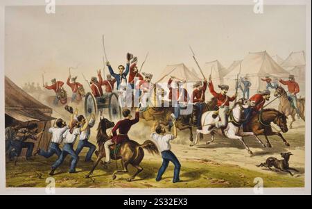 The lithograph 'Fusiliers Bringing the Captured Guns into Camp' shows ...