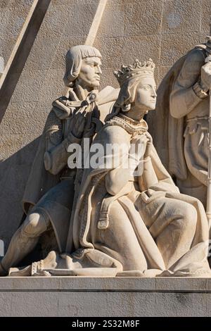 Monuments with stone sculptures of explorers, in a historical and ...