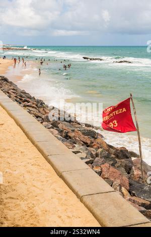 flag of Rio Grande do Norte , Brazil at cloudy sky background on sunset ...