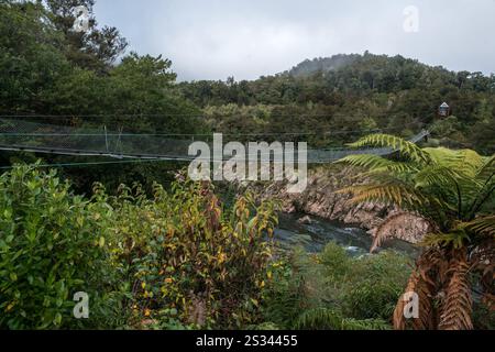The Buller river flowing through the forest covered upper Buller Gorge ...