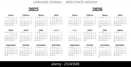 2025, 2026 spanish year calendars. Vector illustration for Spain ...