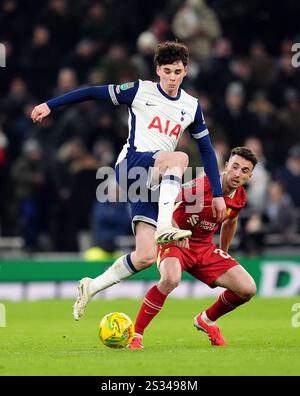 Tottenham Hotspur's Archie Gray (right) during a training session at ...