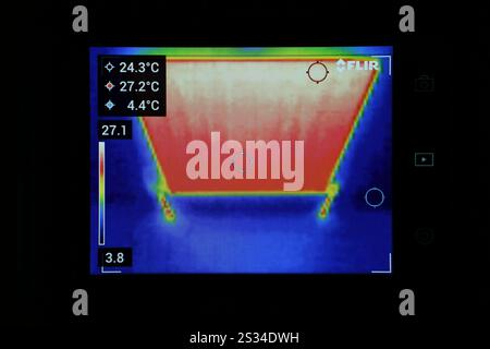 Thermal imaging camera showing a central heating radiator FLIR showing ...