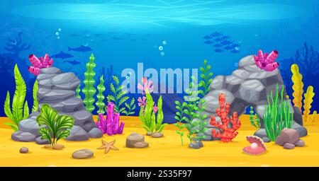2d arcade game underwater landscape level map interface. Shark ...