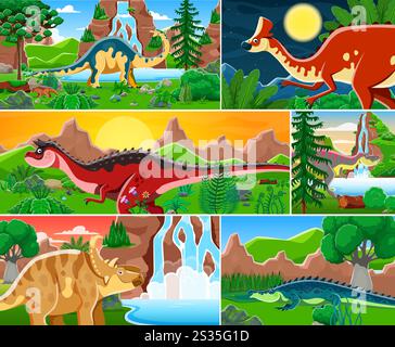Prehistoric reptile and dinosaur characters collage showcases cartoon ...