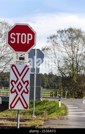 railway tracks with crossing without train Stock Photo - Alamy