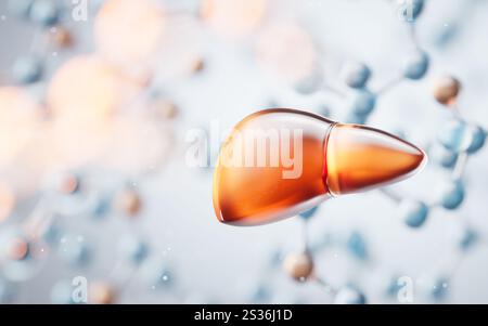 Liver with transparent molecules background, 3d rendering. 3D ...