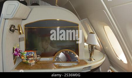 First Class seat in the Emirates A380 Stock Photo - Alamy