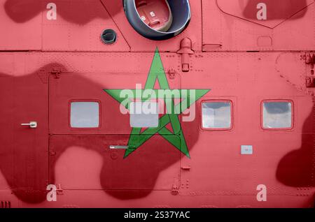 Morocco flag depicted on side part of military armored tank close up ...