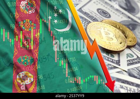 Cryptocurrency concept. On the background of the flag of Argentina lies ...