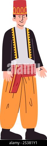Turkish man wearing traditional hat with moustache icon, outline style ...