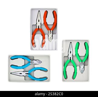 Used combination pliers isolated on white background, front and back ...