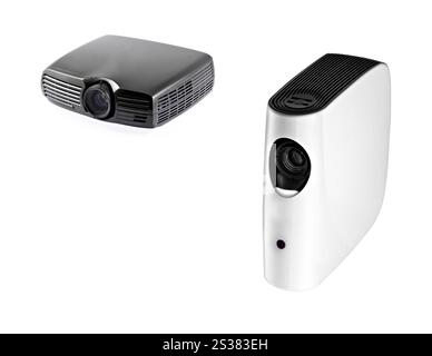 White and black multimedia projectors isolated on white background ...