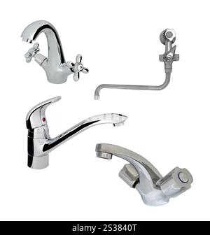 old with modern stainless steel taps isolated on white background. old ...