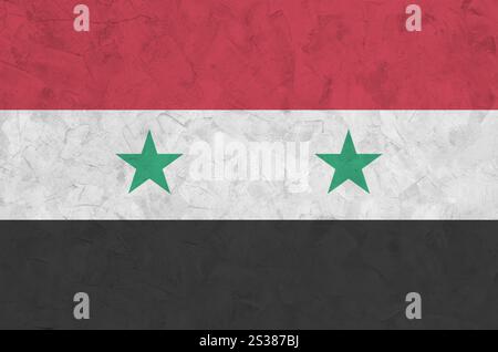 Syria flag depicted in bright paint colors on old relief plastering ...