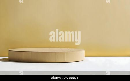 Wooden podium stand for product display with flower decoration on ...