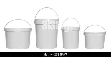 Plastic buckets on color background Stock Photo - Alamy