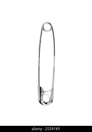metal silhouette of a closed safety pin isolated on white background ...