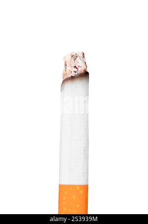 Burning cigarette with ashes isolated on white. Burning cigarette with ...