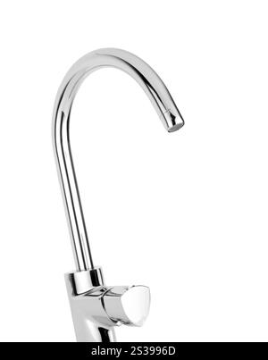 Modern stainless steel water tap. Isolated on white Grey background ...